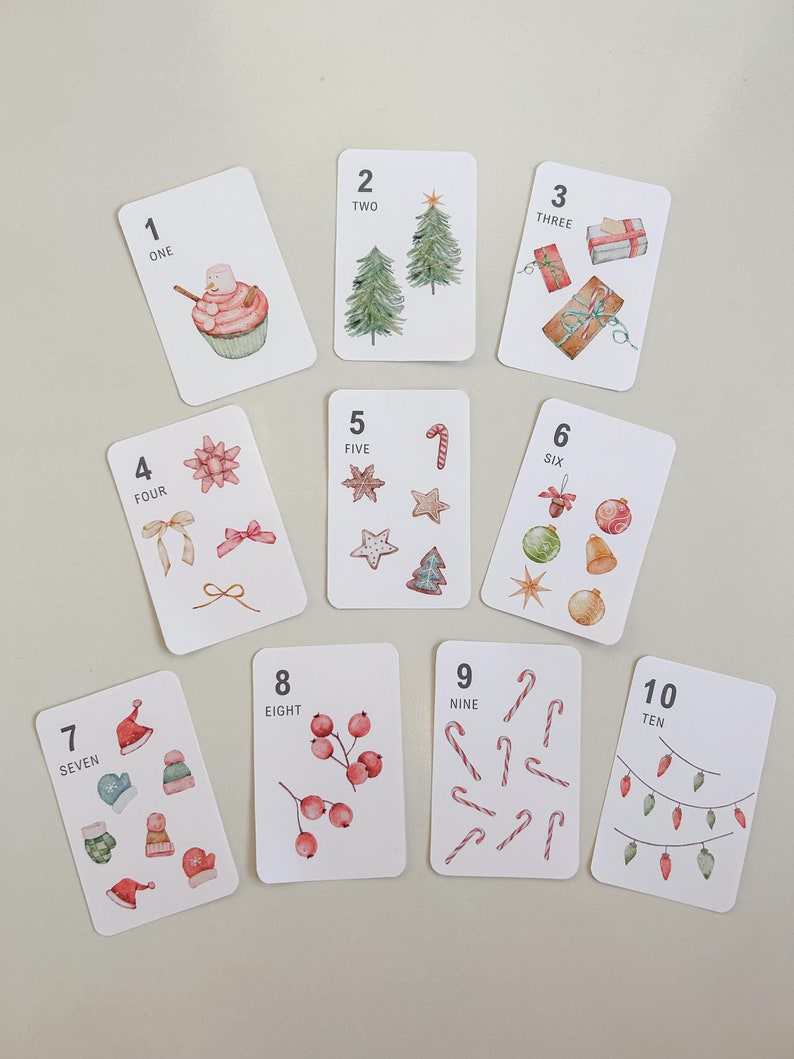 1-10 Christmas Number Cards Printable, Learn to Count Children, Early ...