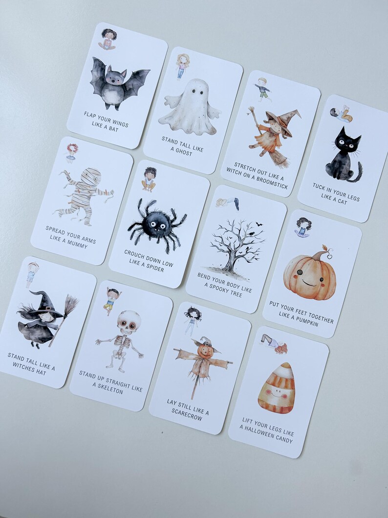 Halloween Yoga Cards for Children: 12 Printable Flashcards (digital ...