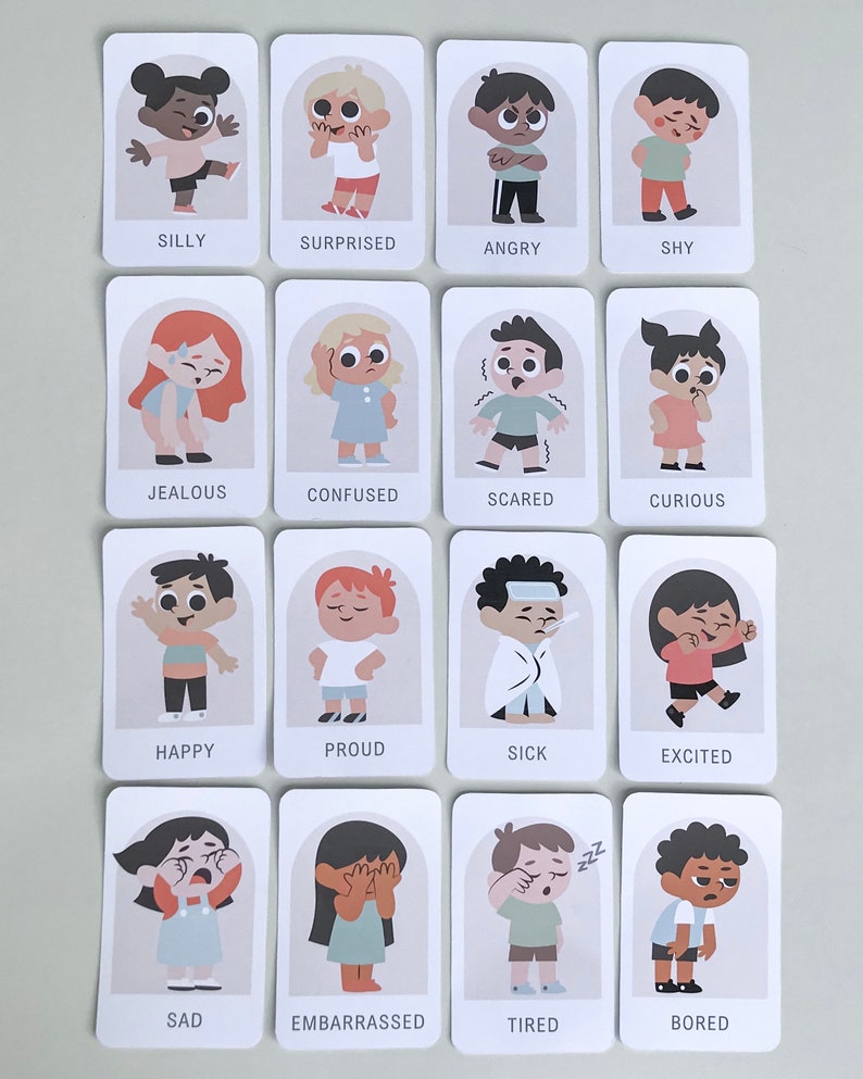 16 Children's Emotions Flashcards Printable, Kids Feelings Cards ...