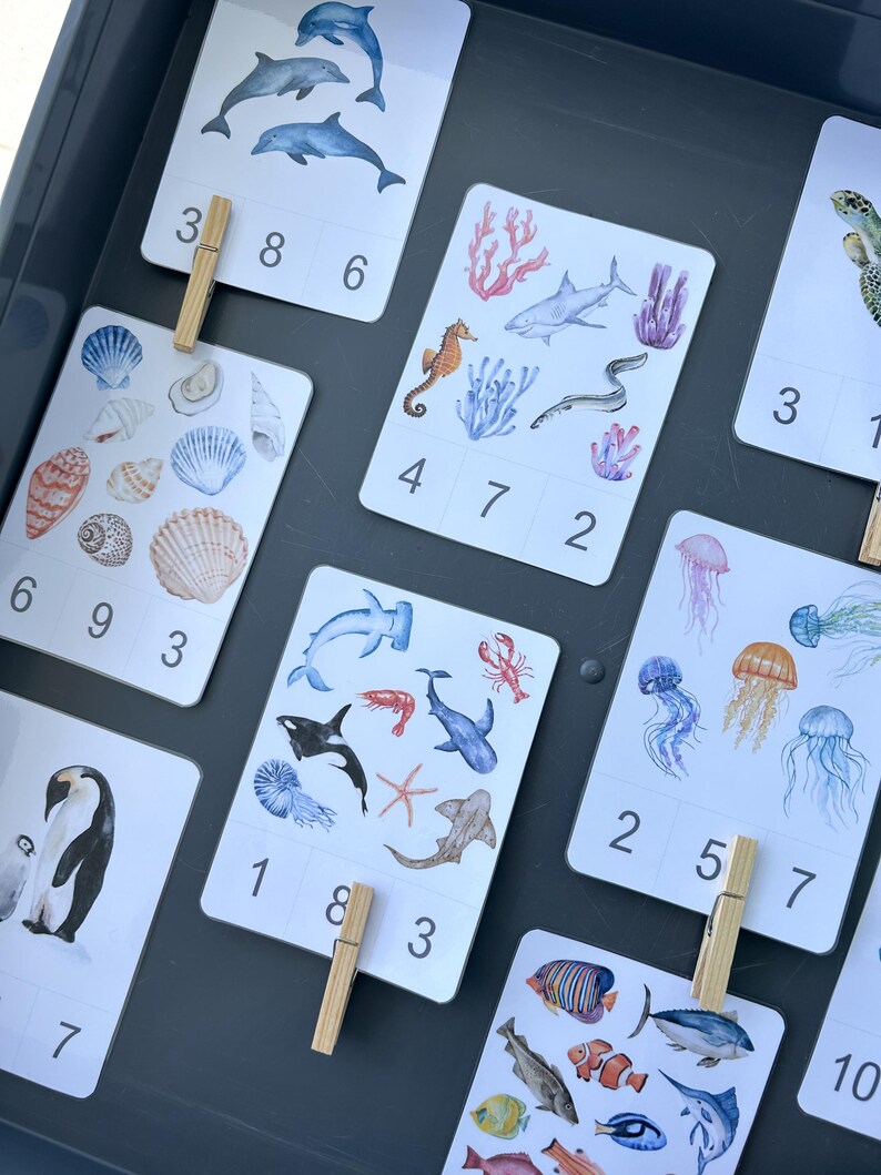1-10 Ocean Number Peg Matching Printable, Counting for Children, Early ...