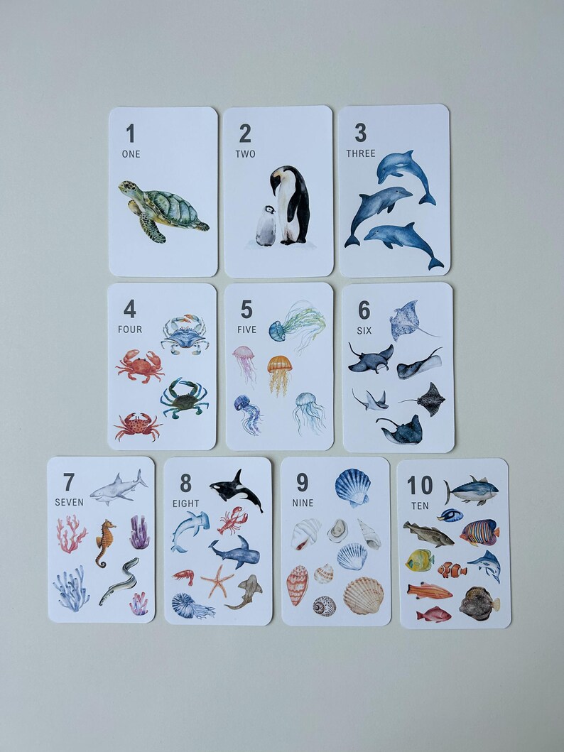 1-10 Ocean Animal Number Cards Printable, Learn to Count Children ...