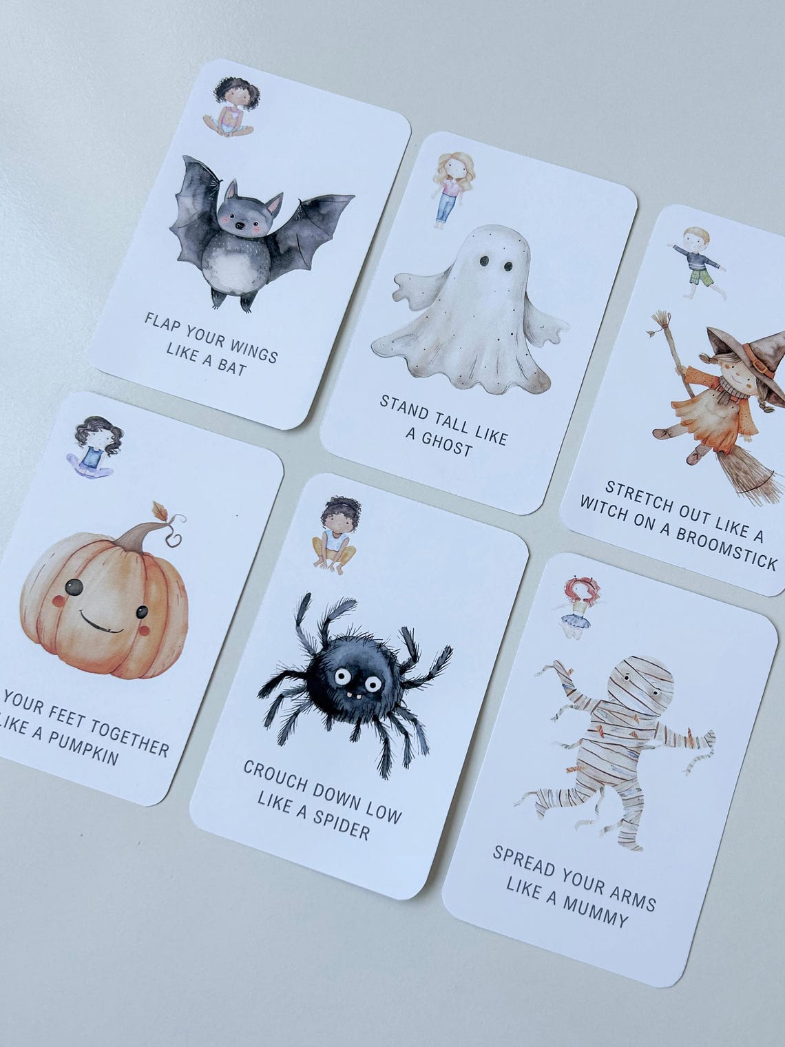 Halloween Yoga Cards for Children: 12 Printable Flashcards (digital ...