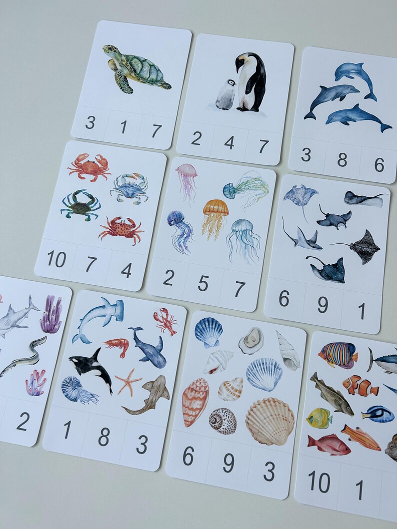 1-10 Ocean Number Peg Matching Printable, Counting for Children, Early ...