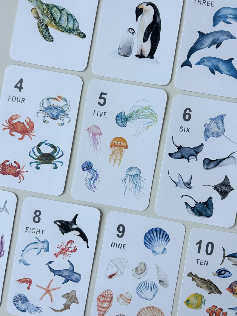1-10 Ocean Animal Number Cards Printable, Learn to Count Children ...