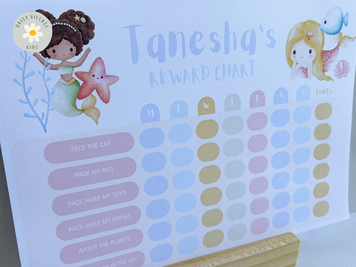 Mermaid Reward Chart Printable, Children’s Chore Tracker, Behaviour ...