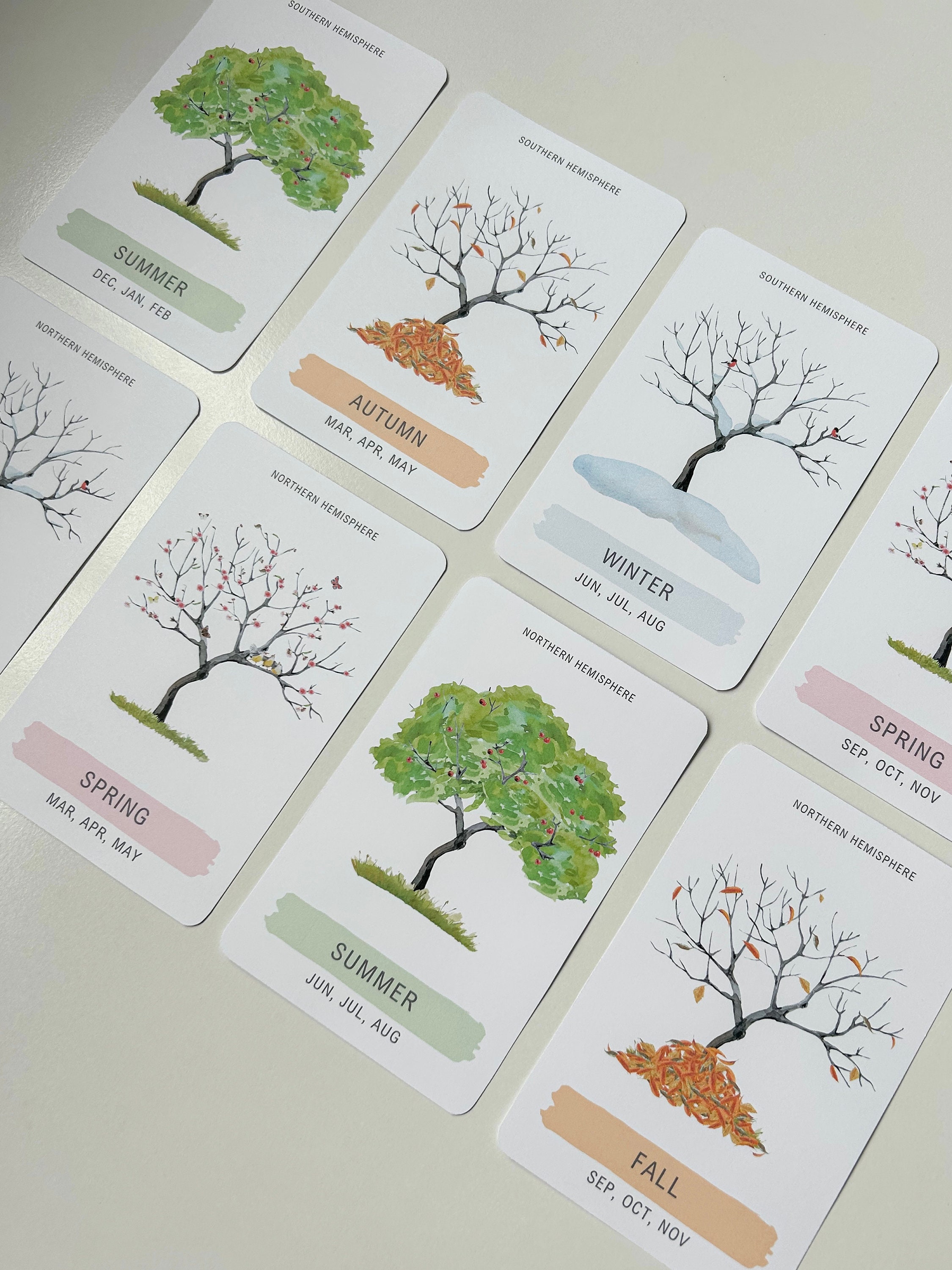 Season Flashcards Printables, Northern and Southern Hemisphere Seasons ...