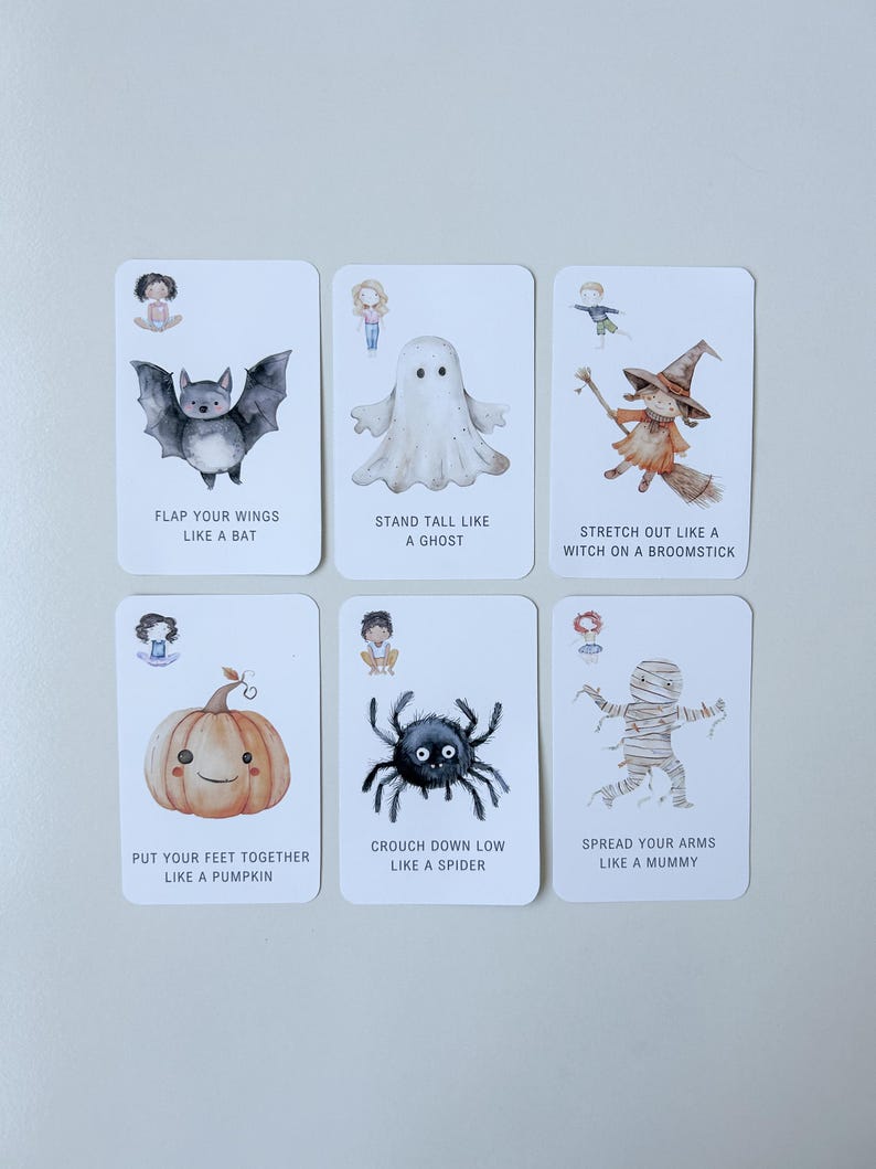 Halloween Yoga Cards for Children: 12 Printable Flashcards (digital ...