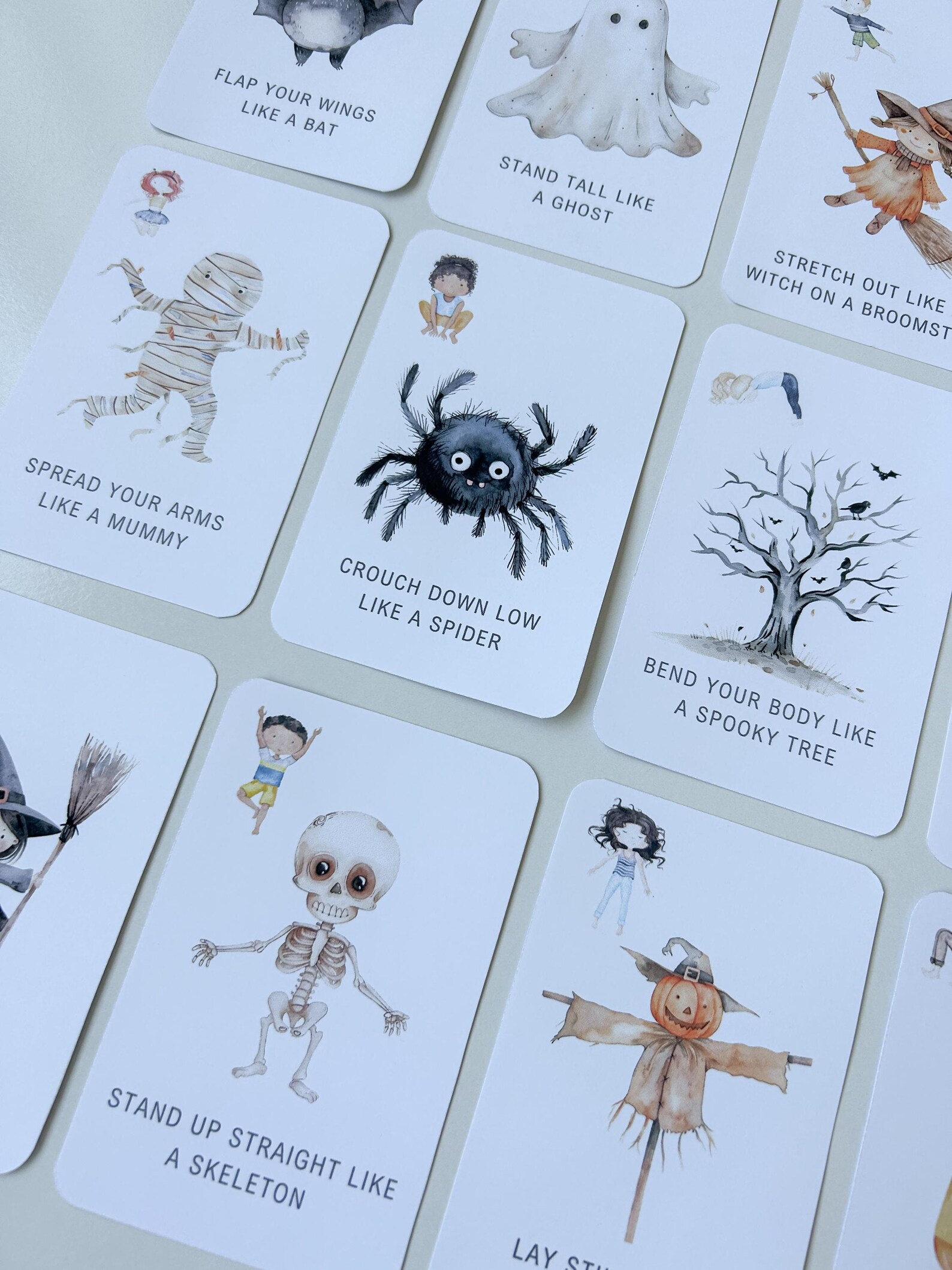 Halloween Yoga Cards for Children: 12 Printable Flashcards (digital ...