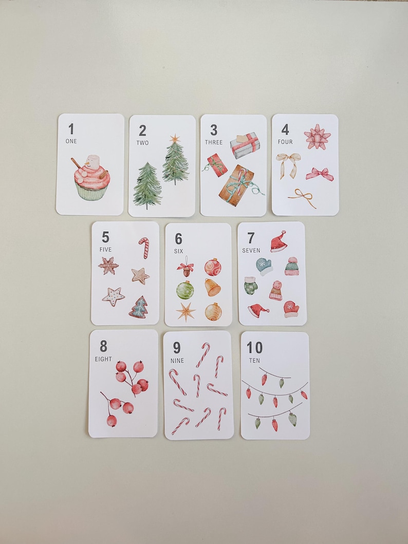 1-10 Christmas Number Cards Printable, Learn to Count Children, Early ...