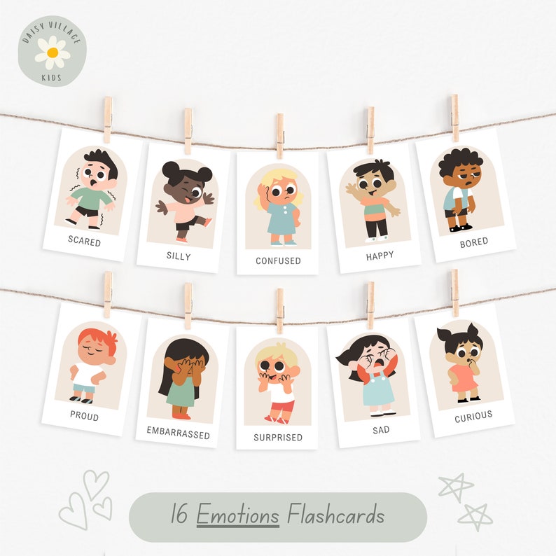 16 Children's Emotions Flashcards Printable Kids Feelings - Etsy