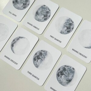 Moon Phase Watercolour Cards Printable, Toddler Space Flashcards ...
