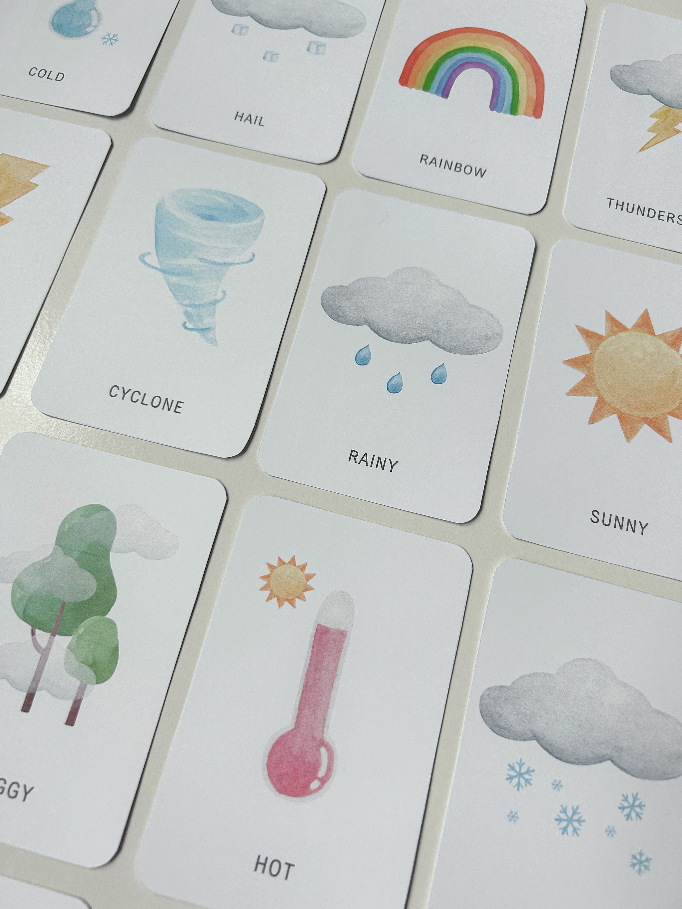 14 cartes mémoire météo à imprimer aquarelle, cartes météo pour enfants ...