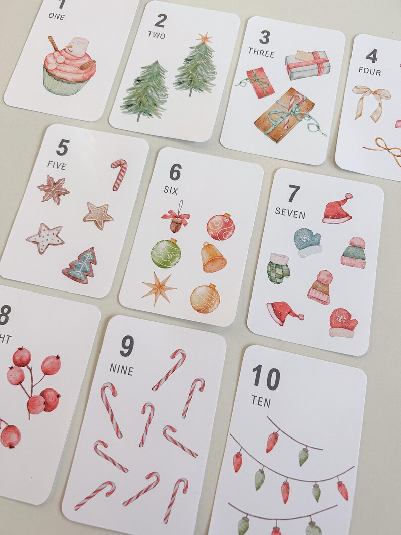 1-10 Christmas Number Cards Printable, Learn to Count Children, Early ...