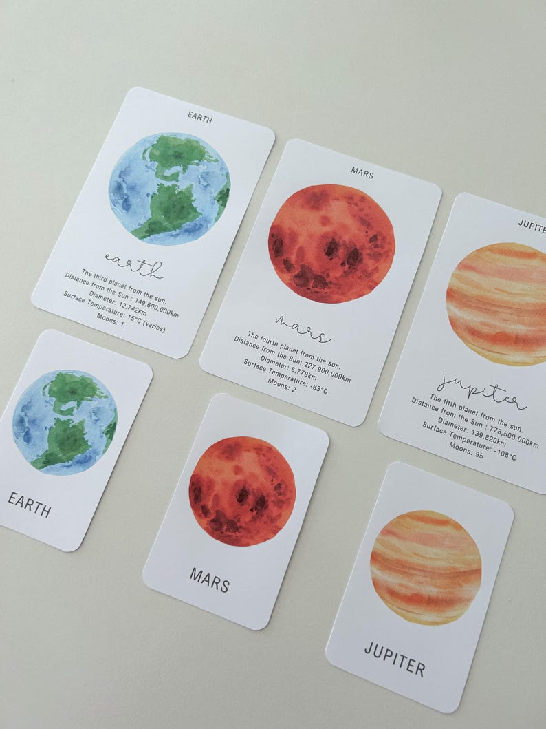 10 Solar System Flashcards Printable, Space, Planets, Children's ...