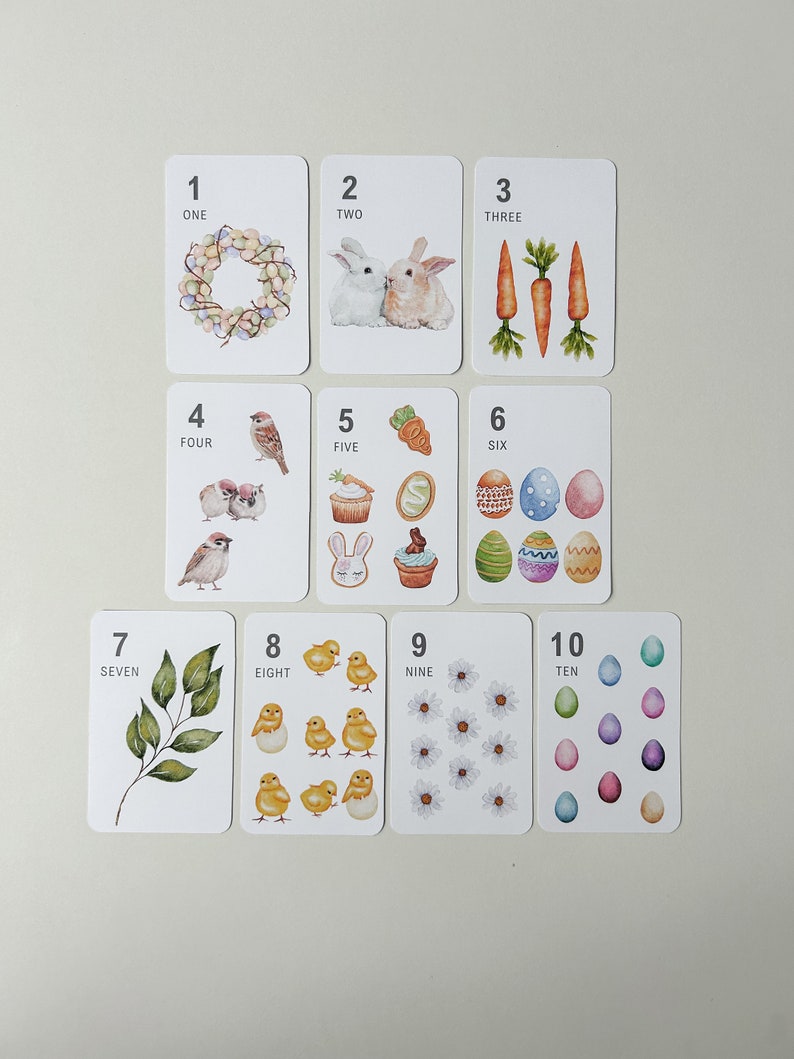 1-10 Easter Number Flashcards Watercolour Printable, Learn to Count for ...