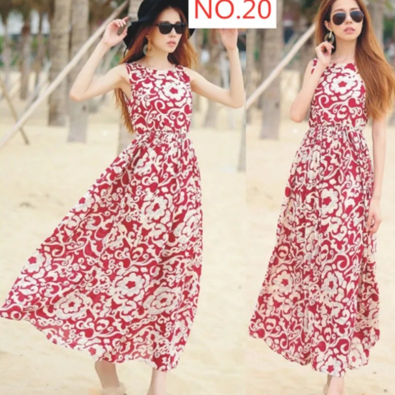 BOHO Summer Maxi Dress Red and White Floral Dress Summer - Etsy