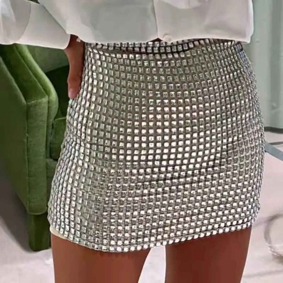 Silver Sequin Mini Skirt High Rise Club Wear Dance Wear - Etsy