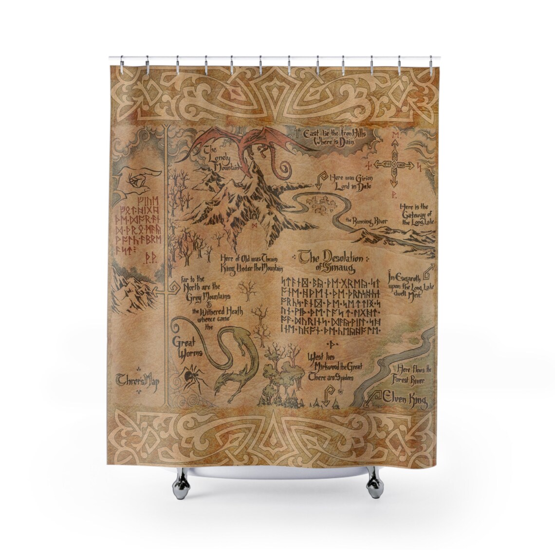 Thorin's Map Shower Curtain Fantasy Décor Elvin Design Dwarf Map LOTR ...