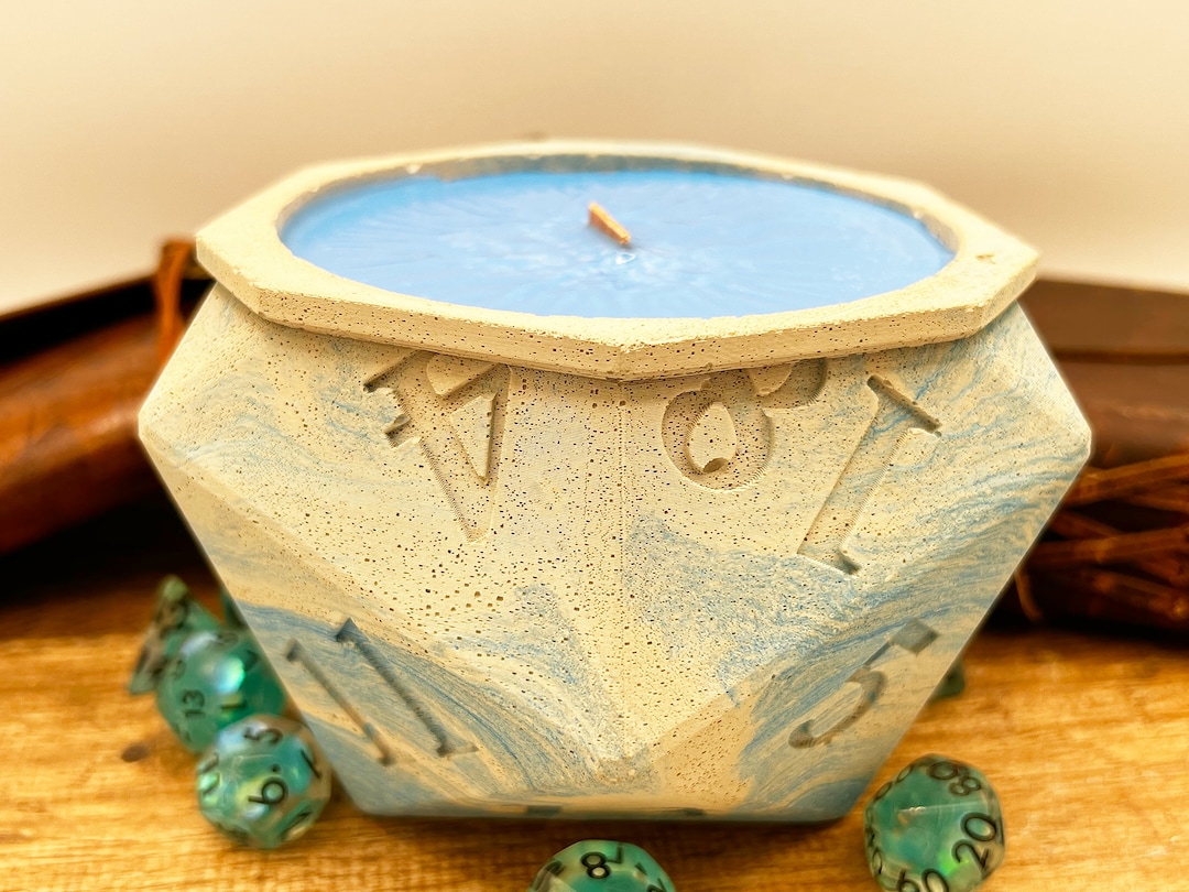 Dnd D20 Dice Shaped Concrete Candle, 14oz Scented Dungeons and Dragons ...