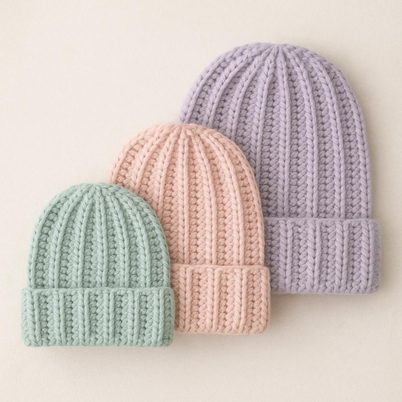 Easy Crochet Ribbed Beanie Pattern PDF, 3 Sizes Included – Toddler ...