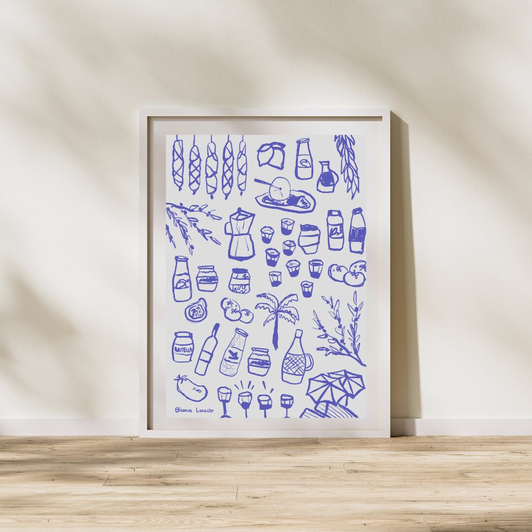 Italian Line Illustration Digital Artwork in 5 Colours nostalgia Di ...