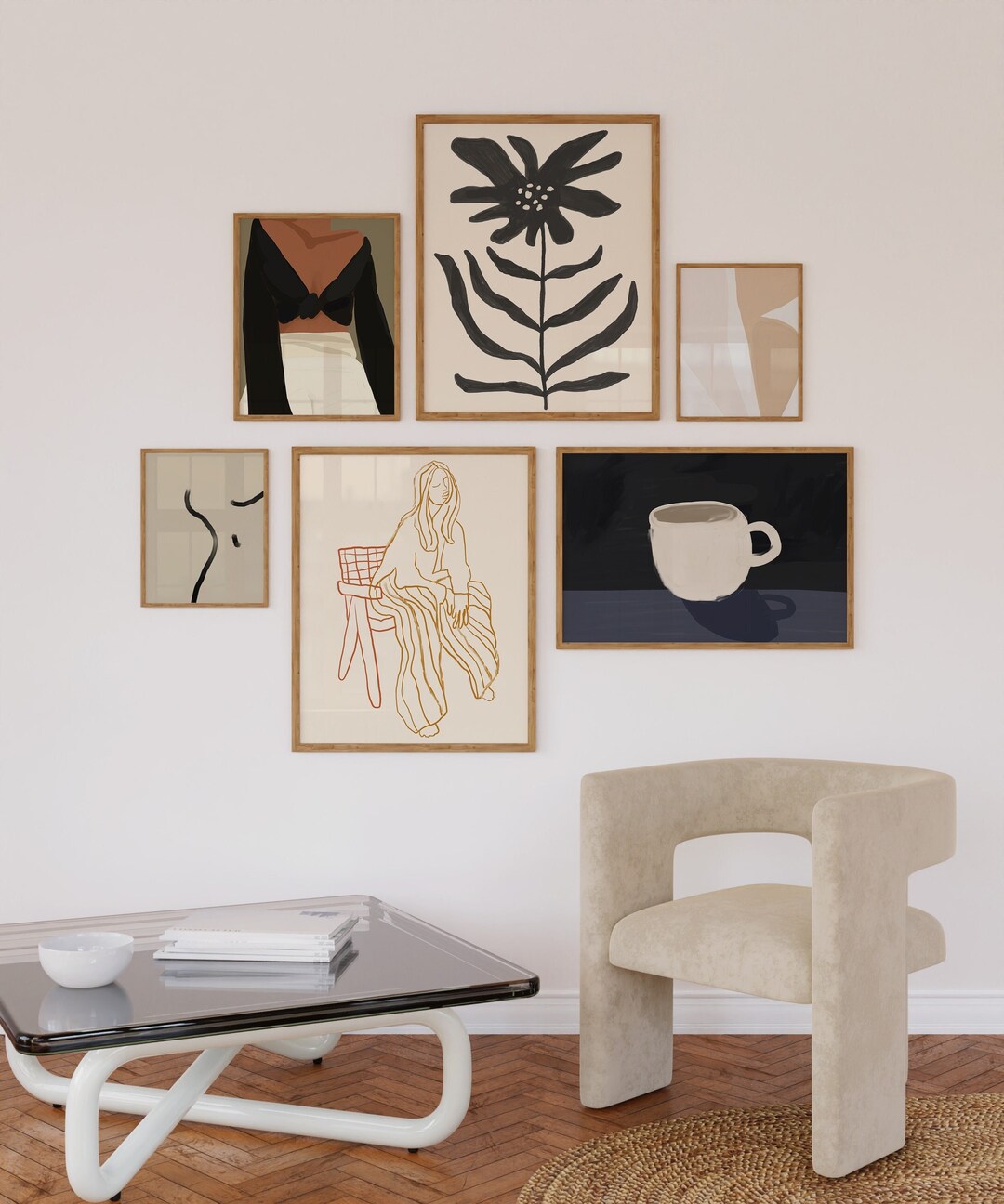 Neutral Gallery Wall Set, Printable Modern Gallery Wall Art Set ...