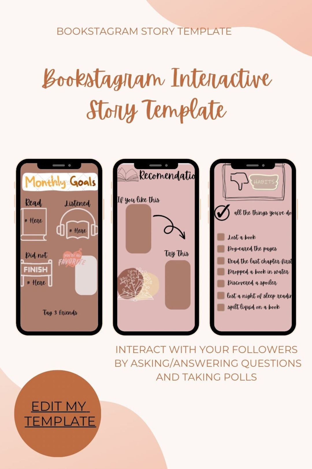 Book Instagram Story Template | Minimalist | Earth Tone | Bookstagram ...