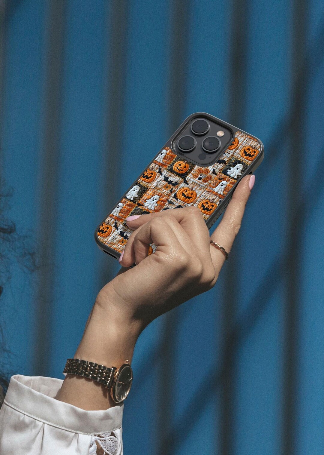 Spooky Ghost and Pupkin Halloween Phone Case, Halloween Patchwork Phone ...