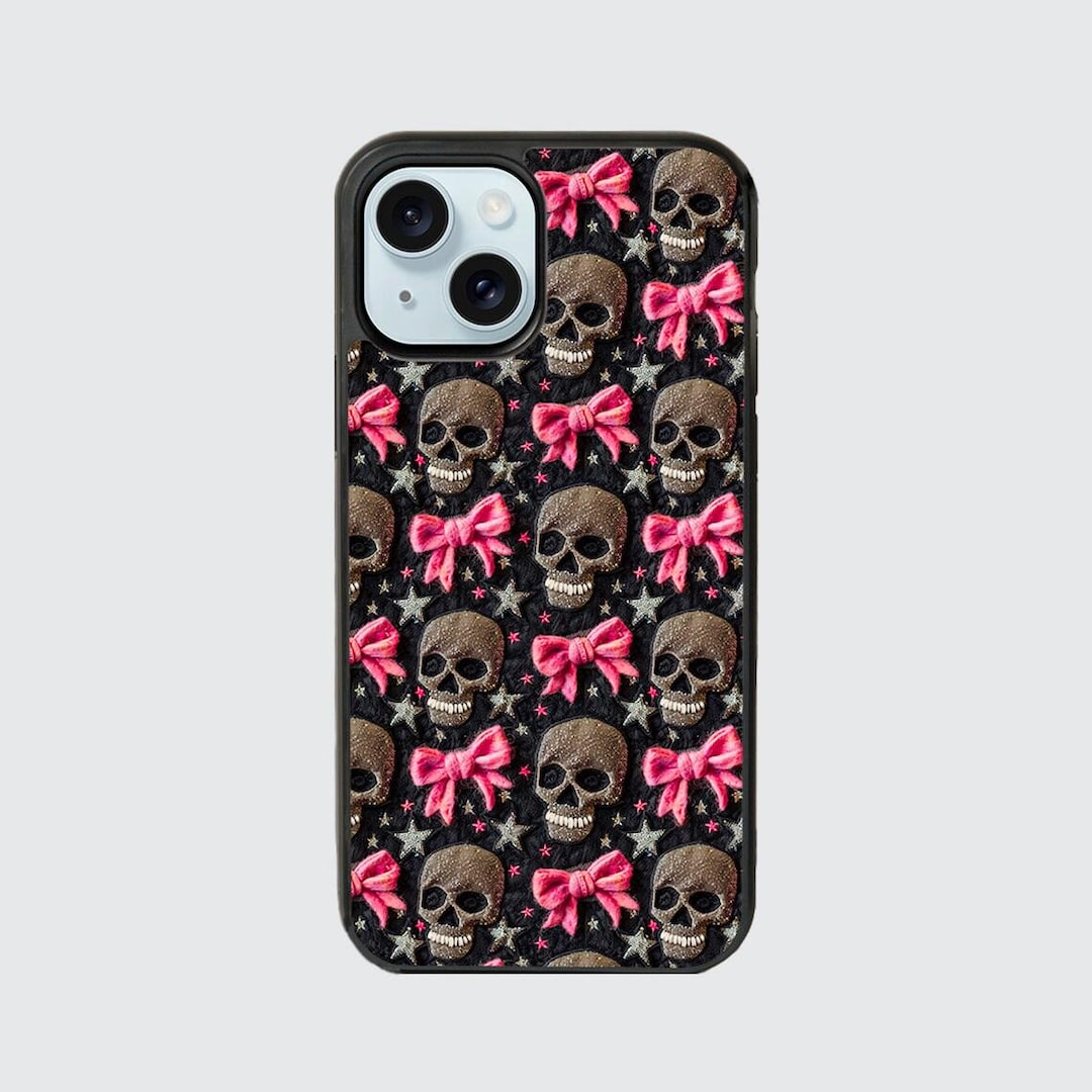 Skull iPhone Case With Cute Pink Bows / Coquette Aesthetic Phone Case ...