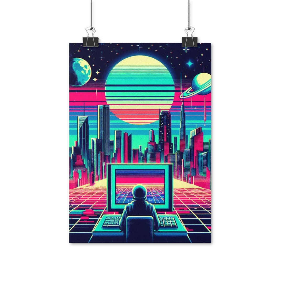 Retro Computer Glitch Poster, Vintage Tech Art Print, Geek Wall Decor ...