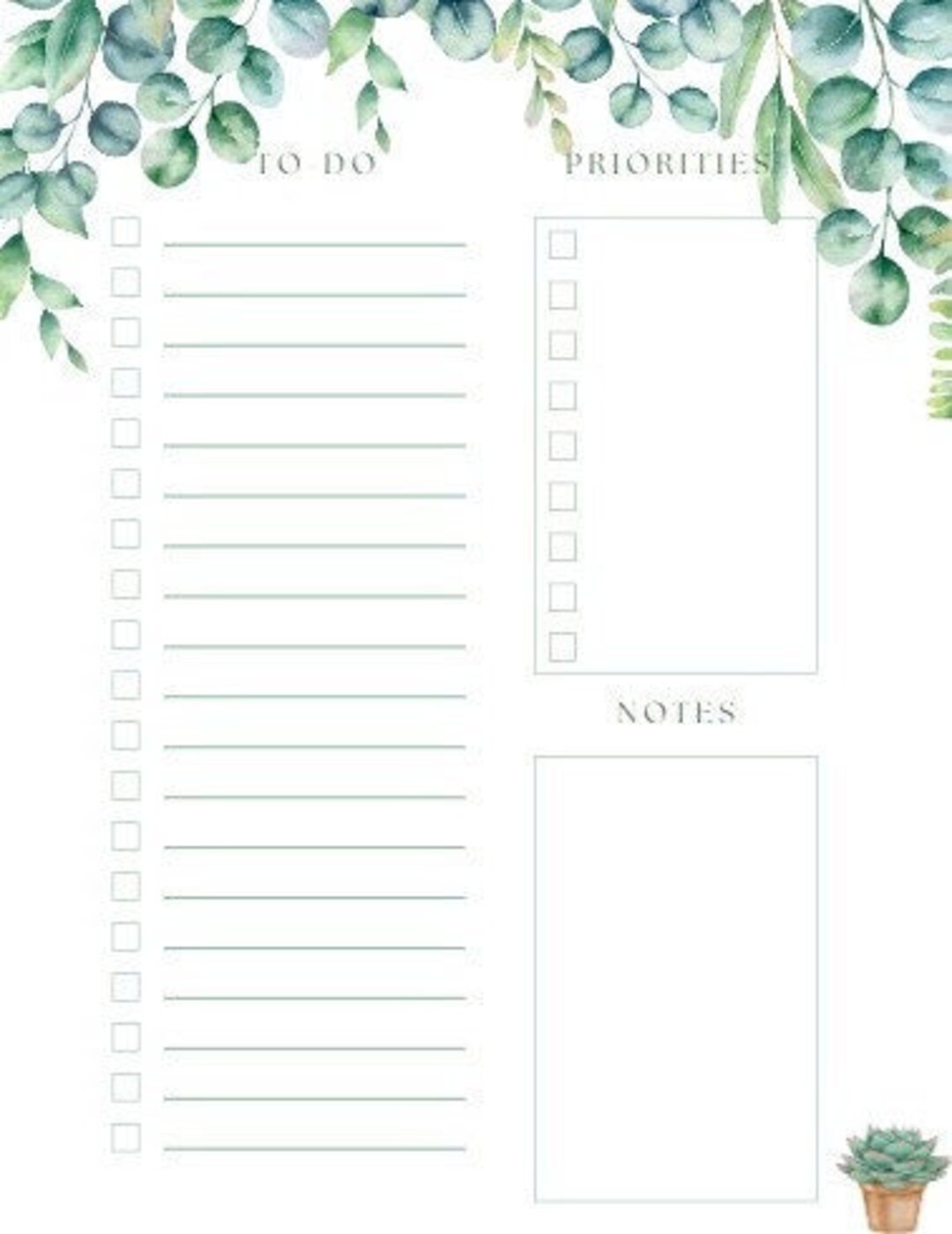 Succulent to Do List Printable 1, Digital Download, US Letter, A4,to Do ...