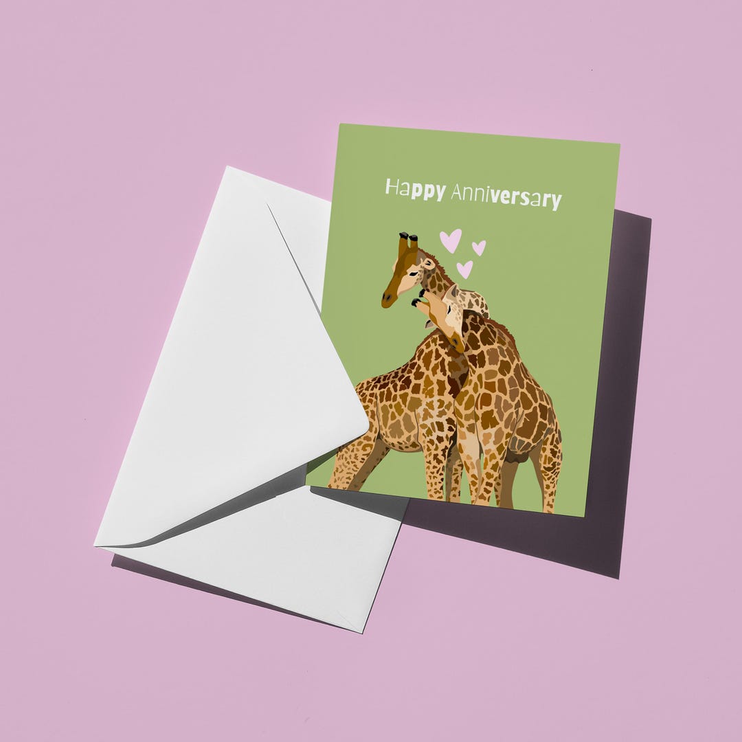 Giraffe Anniversary Card | Sweet Giraffes Embracing - Etsy