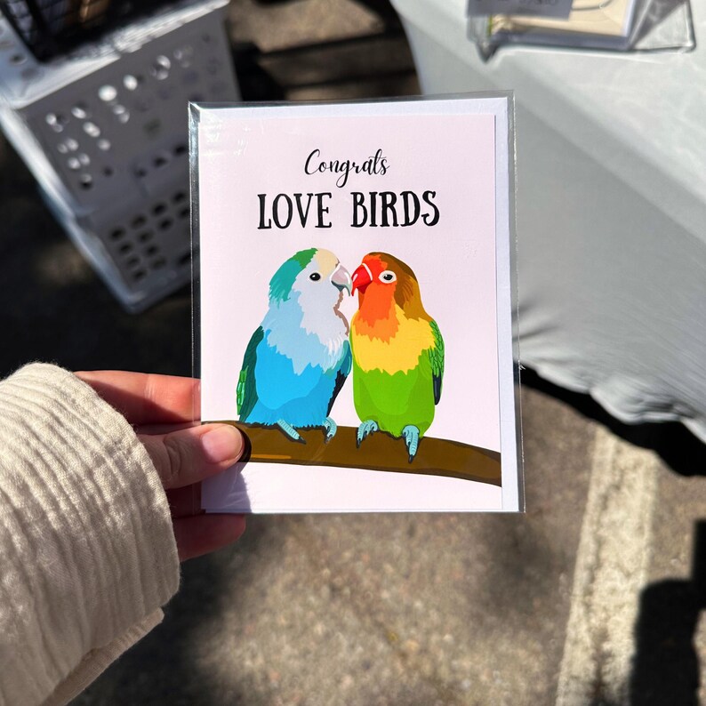 Congrats Love Birds Wedding Card - Etsy
