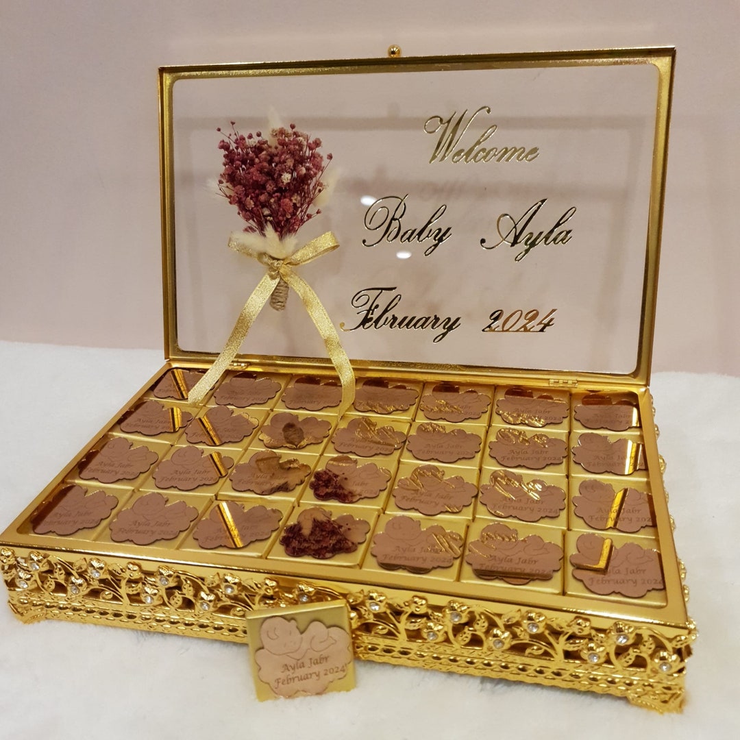 Personalized Chocolate Favors: Custom Glass Box for Baby Shower - Etsy