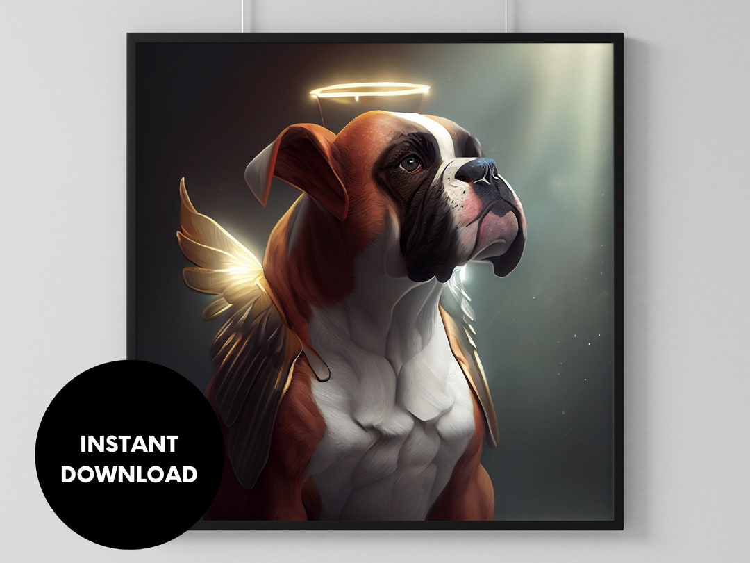 PRINTABLE Boxer Dog With Angel Wings and Halo Whimsical - Etsy