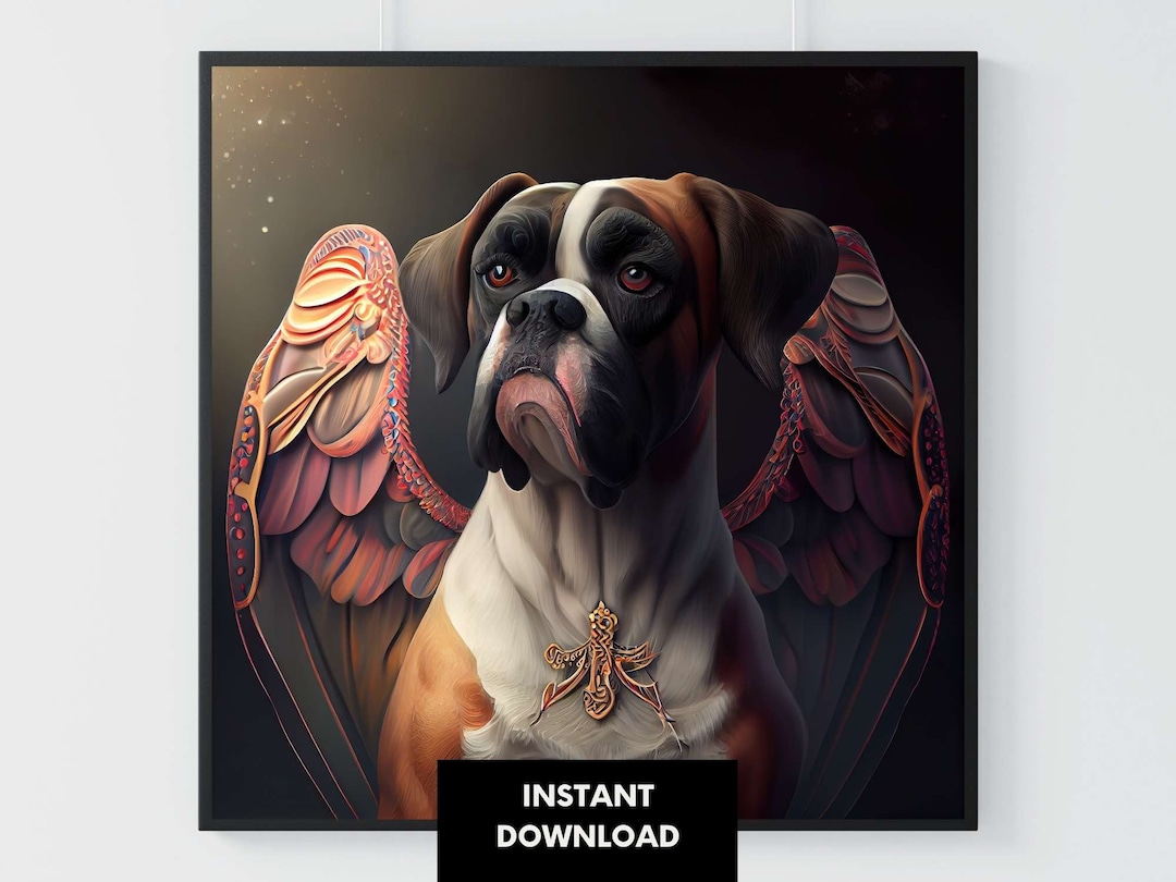 Printable Boxer Dog Art Boxer Dog With Angel Wings and Broach Bar Decor ...