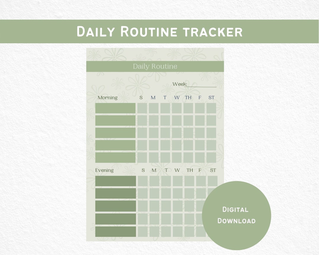 Green Floral Daily Routine Tracker, Planner Pages, Printable ...