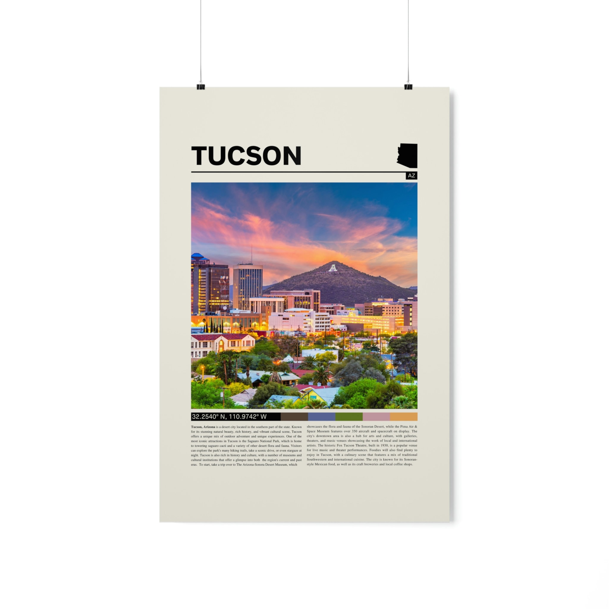 Tucson Arizona Poster, Tucson AZ Print, Arizona Wall Art, Desert ...