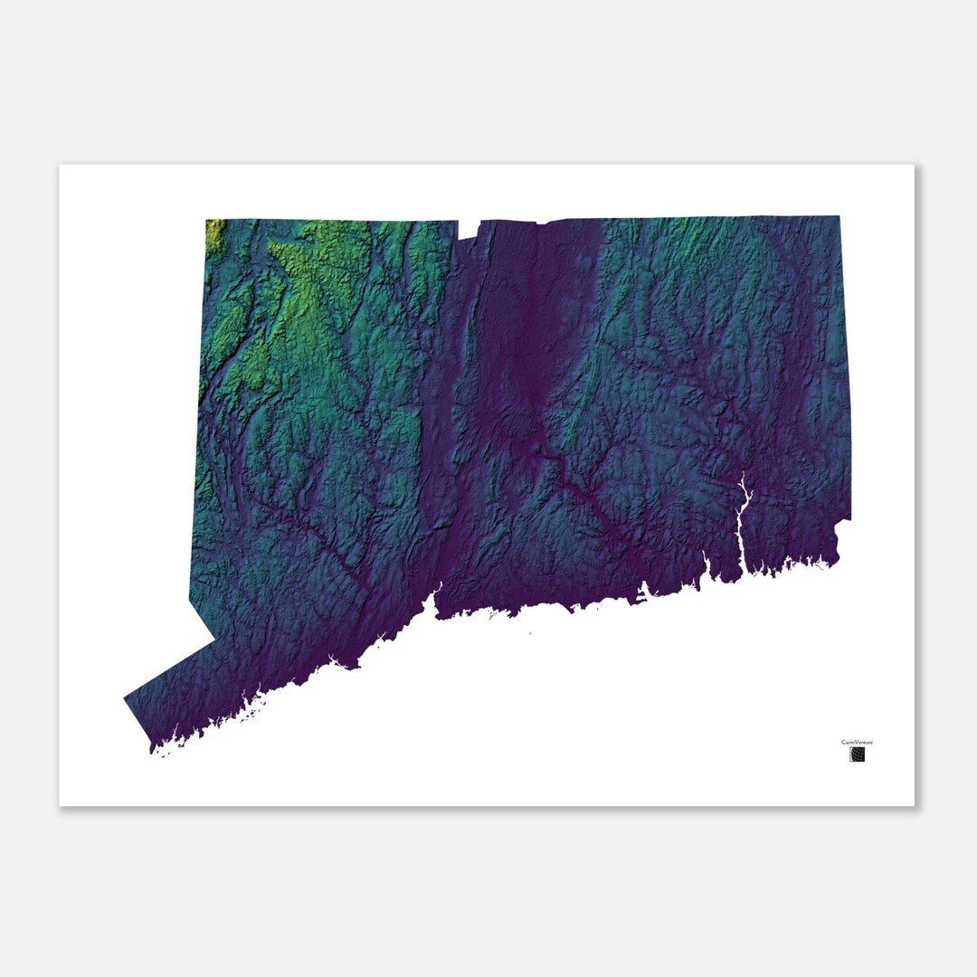 Connecticut Elevation Map Poster, Connecticut Wall Art, Connecticut ...