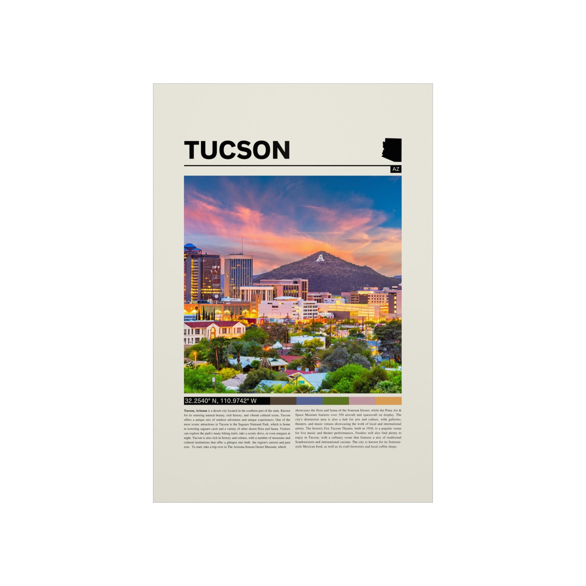 Tucson Arizona Poster, Tucson AZ Print, Arizona Wall Art, Desert ...