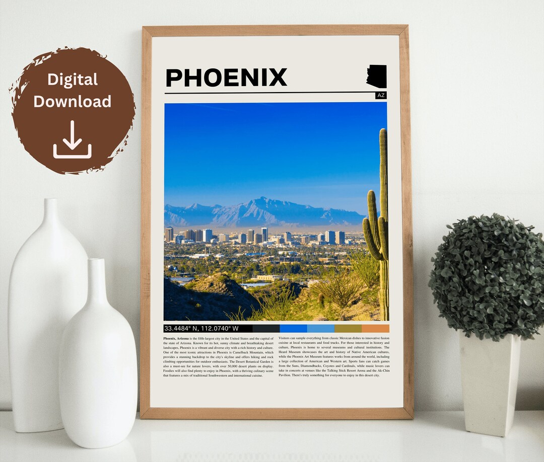 Phoenix Arizona Poster Digital Download, Phoenix AZ Print, Desert ...