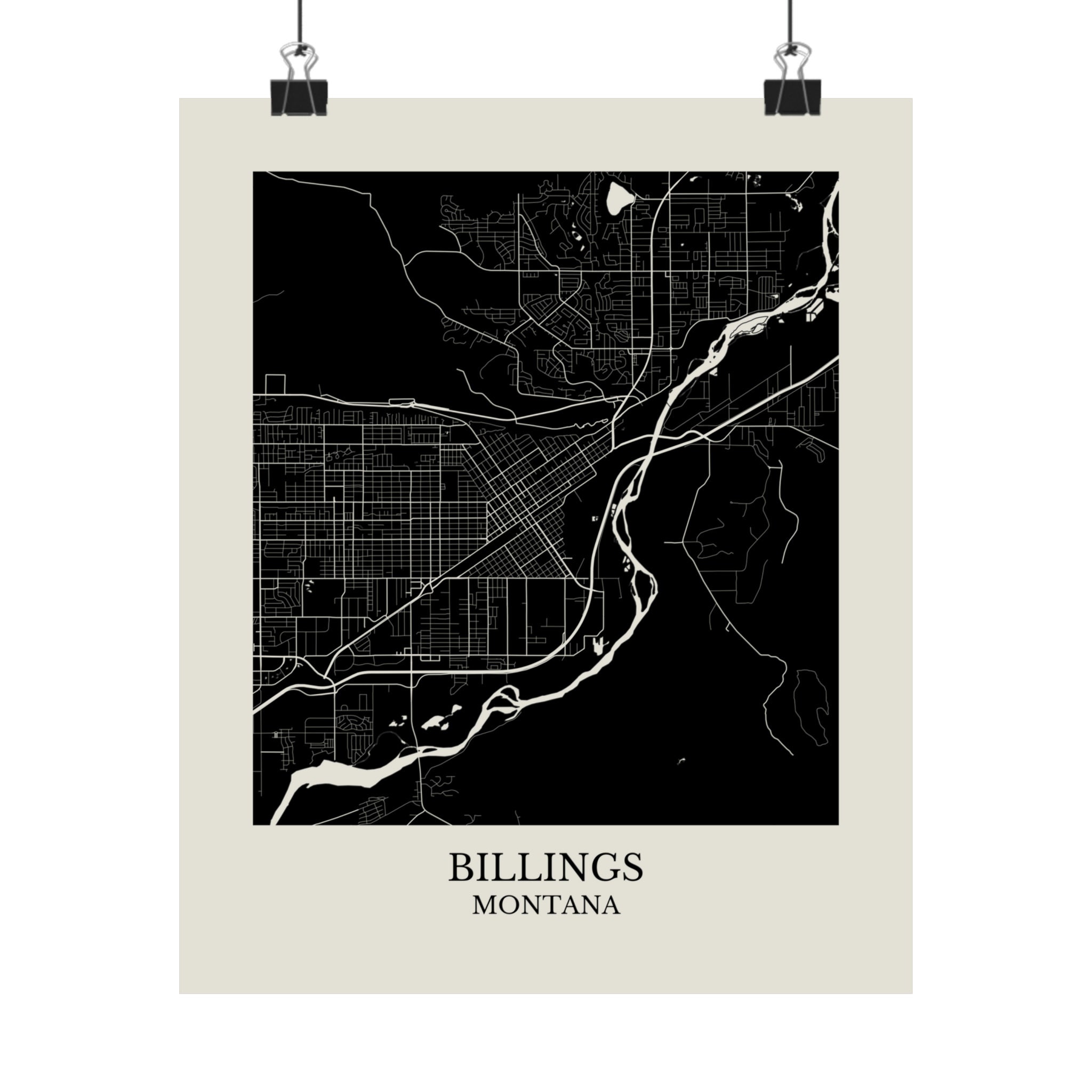 Billings Montana Map, Billings MT Poster, Montana Print, Eastern MT ...