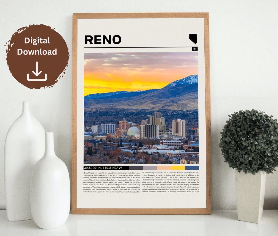 Reno Nevada Poster Digital Download, Reno NV Print, Nevada Wall Art ...