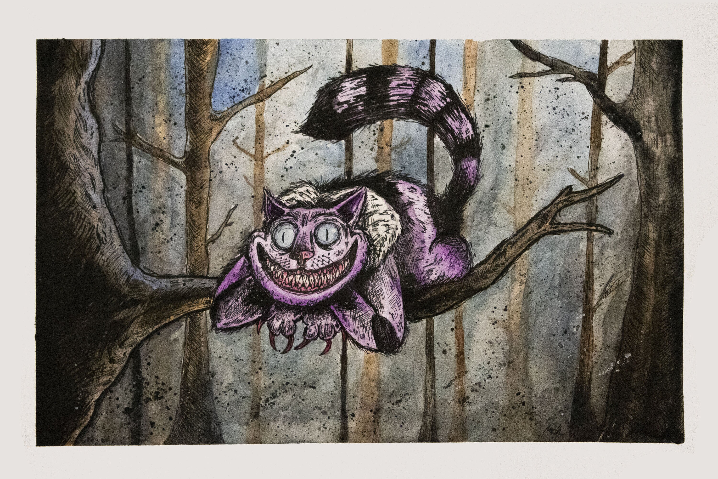 Cheshire Cat ORIGINAL Art Alice in Wonderland Watercolor Painting Paint ...