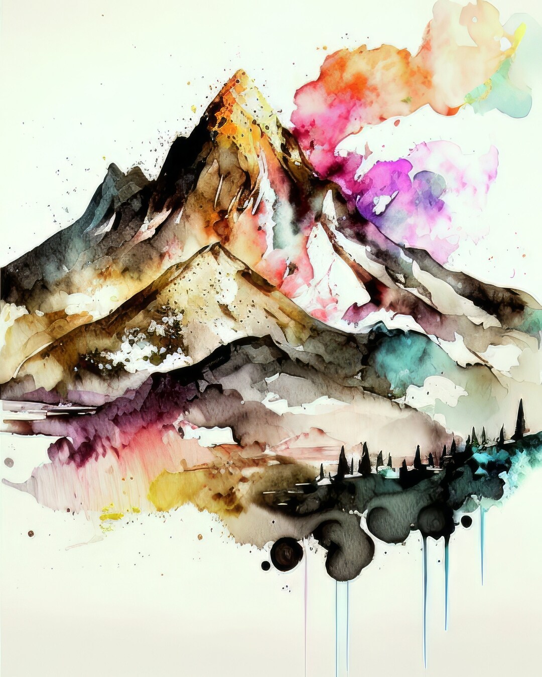 Printable Water Colored Mountain 3 - Etsy
