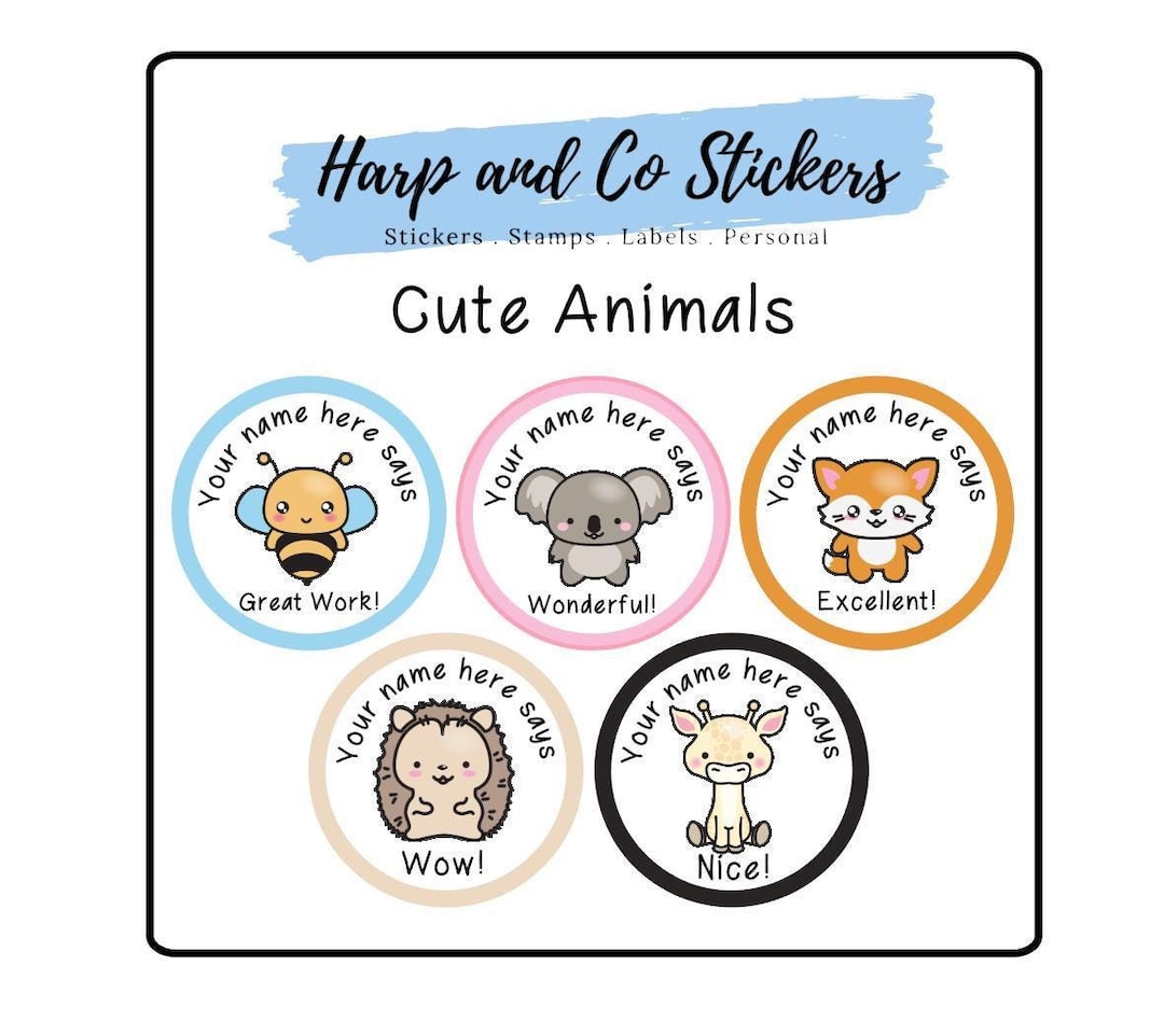 Personalised Merit Stickers - Cute Animals - Etsy Australia