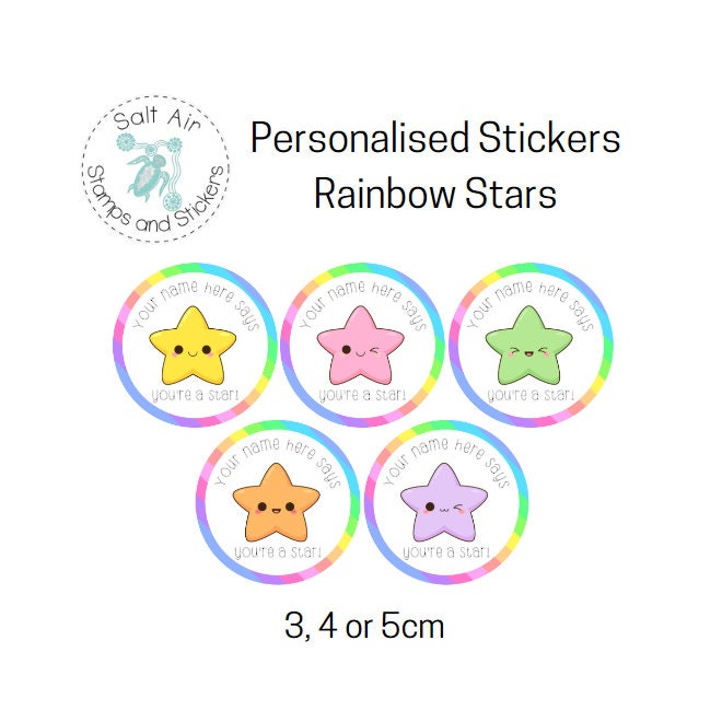 Personalised Merit Stickers Rainbow Stars - Etsy Australia