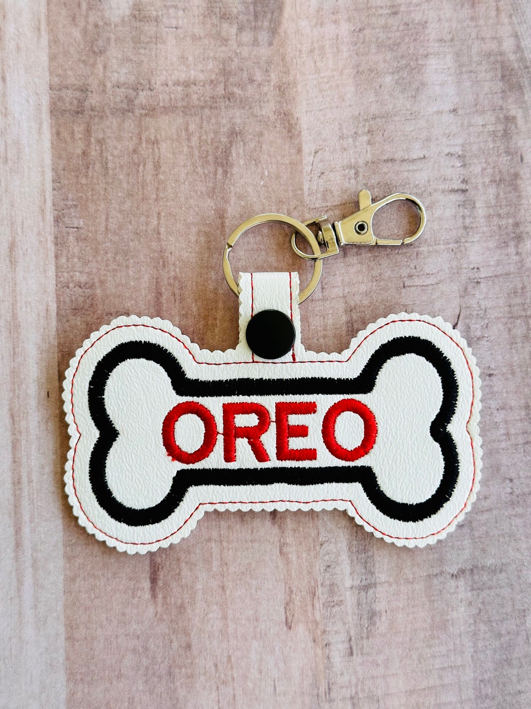 Personalized Dog Bone Keychain: Custom Embroidered Pet Name Keyring - Etsy