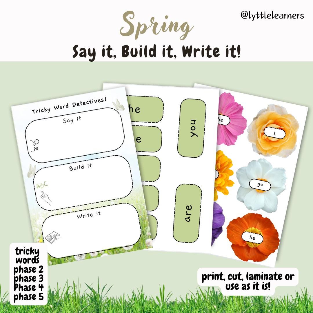 Spring Summer Tricky Words Pack | Say It, Build It, Write It | Phonics ...