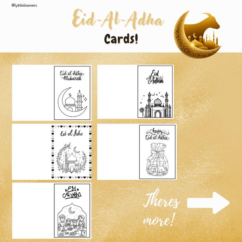 Eid Al-adha Colouring Cards for Kids – 10 Printable Islamic Greeting ...